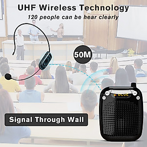 Voice Amplifier, SHIDU Wireless Voice Amplifier 10W Rechargeable Portable PA System Speaker with UHF Wireless Microphone Headset Support MP3 Play for Teachers, Yoga, Tour Guides, Outdoor Trainers