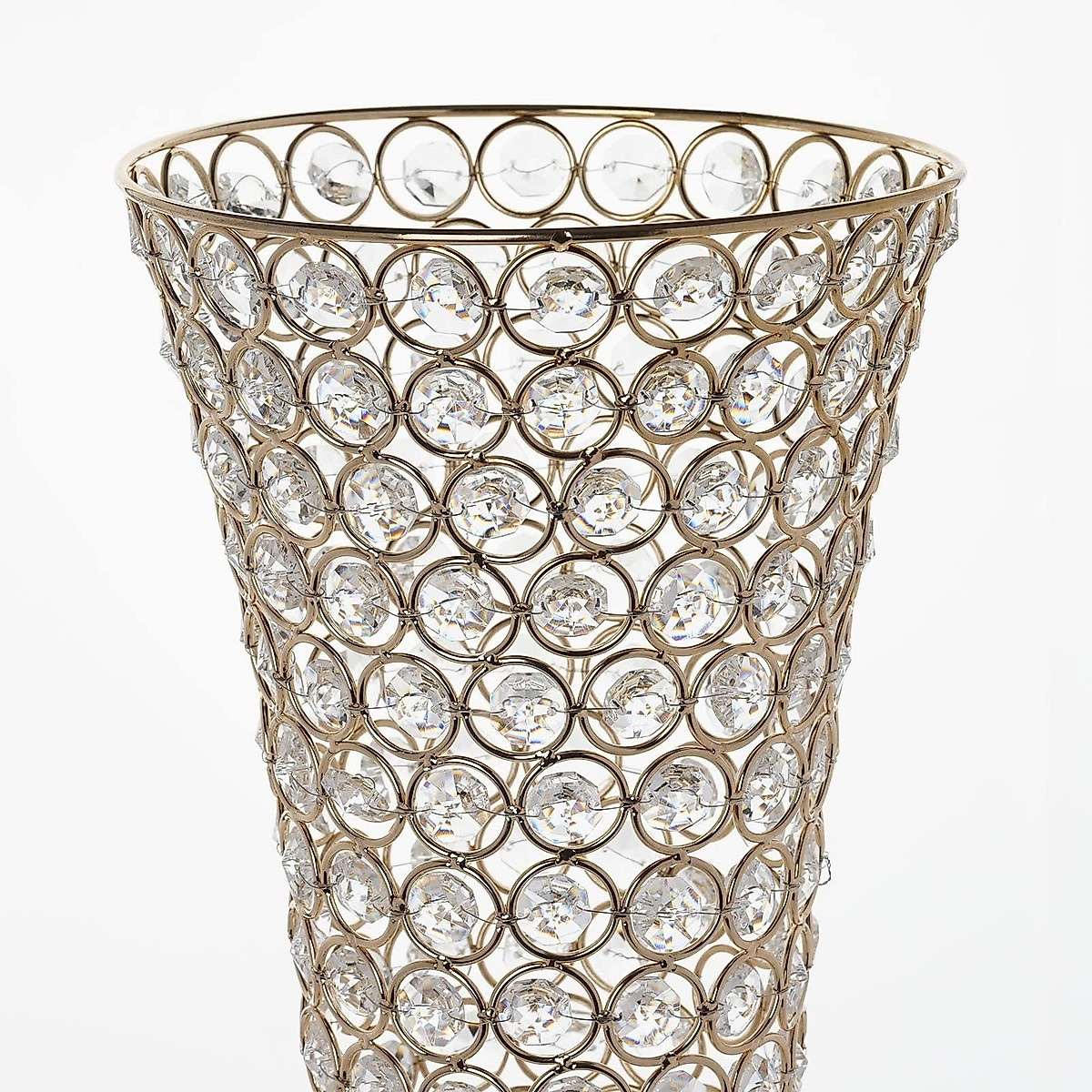 Tableclothsfactory Set of 2 Tall Gold Beaded Crystals Trumpet Floral Vase Wedding Centerpiece 23" Tall