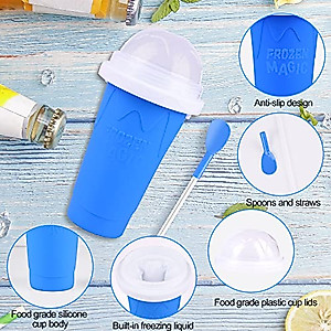 2 Pack Slushie Maker Cup, TIK TOK Frozen Magic Smoothies Cup, Double Layers Silica Cup, DIY Homemade Slushies, Cooling Maker Cup, Freeze Mug Tools, Portable Squeeze Icy Cup for Milkshake(Blue+Pink)