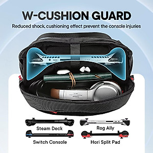 Gepicest Carrying Case for Steam Deck Rog Ally Switch Hori Split Pad Pro Handheld Console Accessories Dock Station AC Charger Soft Sling Shoulder Carry Bag Daily Travel Portable Game Case Red Black