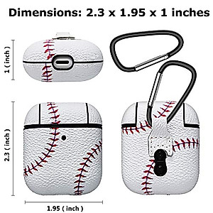 AirPods Case, Takfox Airpod Case Accessories Cover Protective Shockproof Scratch Resistance Leather Headphone Case with Carabiner/Keychain Skin for Apple Airpods 2 & AirPods 1 Charging Case-Baseball