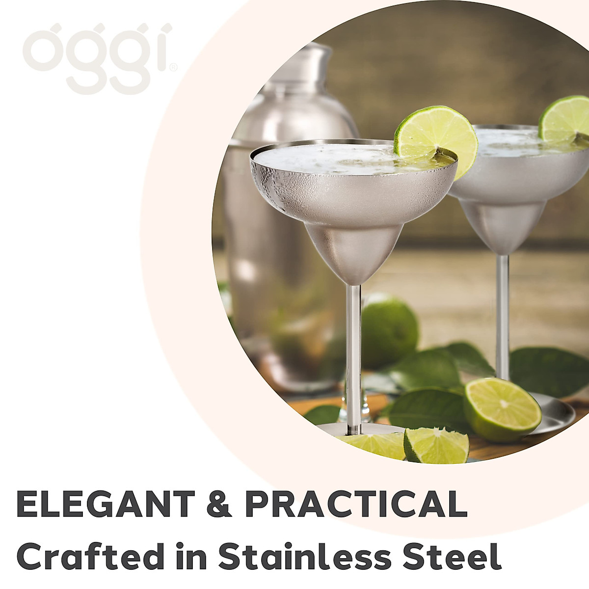 Oggi Stainless Steel Margarita Glasses - 12oz, Set of 2 - Unbreakable Margarita Glasses, Ideal Outdoor Margarita Glasses for Boating, RV, Parties, Stylish Cocktail Glasses & Margarita Glass Gift Set