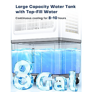 BALKO Windowless Air Conditioner, 35-INCH Swamp Cooler Air Conditioner w/2 Modes & 3 Speeds, 2100CFM, 700Sq.ft, Smart Timer for Auto off, 8Gal Tank & Remote, Wider Oscillation Evaporative Air Cooler