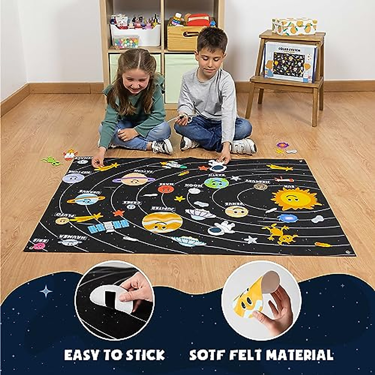 Solar System for Kids Toys with 61 Felt Figures - BONNYCO | Space Montessori Toys for Girls Boys Birthday Gifts of Planets, Felt Board for Toddlers, Educational Kids Gifts 3 4 5 6 7 8 Years Christmas