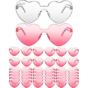 Dunzy 24 Pieces Bride Babe Heart Sunglasses Rimless Heart Shape Sunglasses Bachelorette Sunglasses for Wedding Party