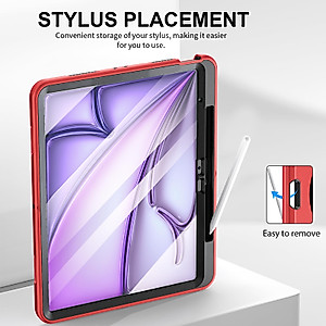 Miesherk Stock Case for iPad Air 13'' 2024: Military Grade Shockproof Rugged Case for iPad Air 13''（M2） W/Screen Protector - Stand - Handle - Shoulder Strap - Pen Holder，Black+Red