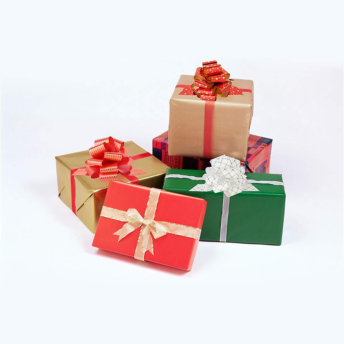 PintreeLand 24PCS Christmas Wrap Pull Bows with Ribbon 5” Wide Wrapping Accessory for Xmas Present, Gift, Florist, Bouquet, Basket(24 PCS)