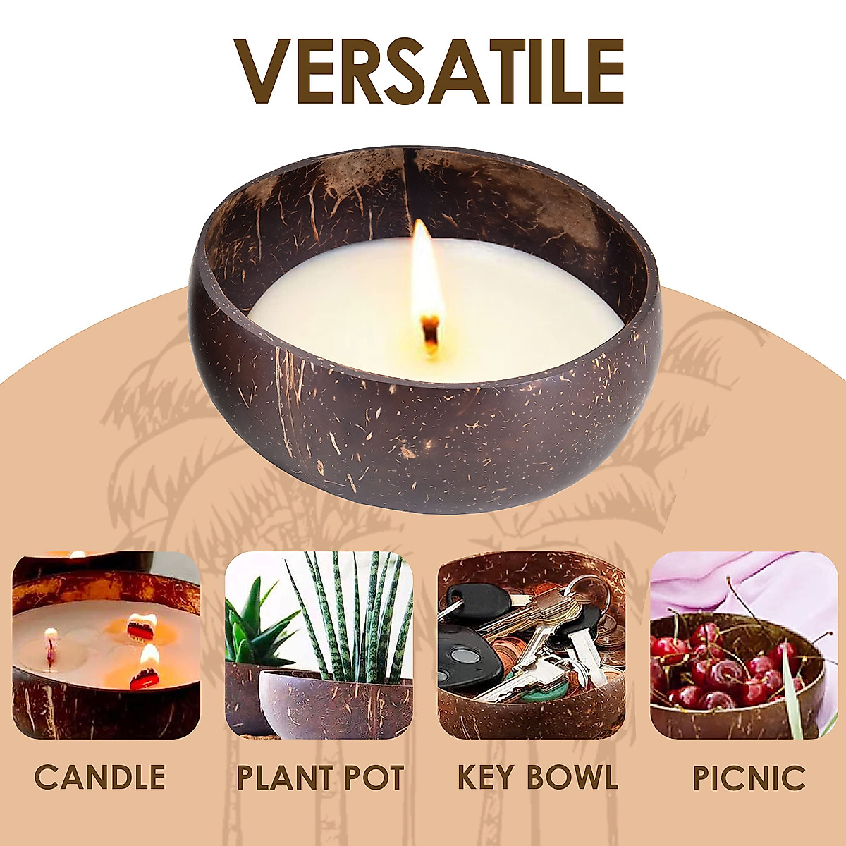 Premium Natural Thai Polished Coconut Wooden Bowl And Spoon Set, Hand Carved Wood Spoons, Perfect Eco-Friendly Gifts for Vegan, Buddha Bowls, Acai Smoothie Drinking Cups - Set of 2