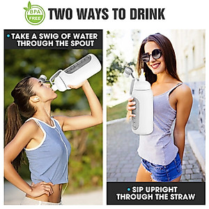 Aqulea Glass Water Bottle 64 oz - Big, Leakproof, Pregnancy Tracker, Gym Bottle with Straw and Time Marker (White)