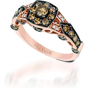 LE VIAN 1 Carat White and Chocolate Diamond Cushion Shape Halo Ring for Women in 14k Rose Gold (Fancy Brown/G-H, VS2-SI1, cttw) Anniversary Promise Ring Size 7