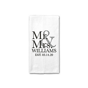 CANARY ROAD Mr. & Mrs. Kitchen Towel | Wedding Waffle Weave Dish Towel | Personalized Kitchen Towel | Housewarming Gift | Wedding Gift | Personalized Dish Towel | Bridal Shower Gift