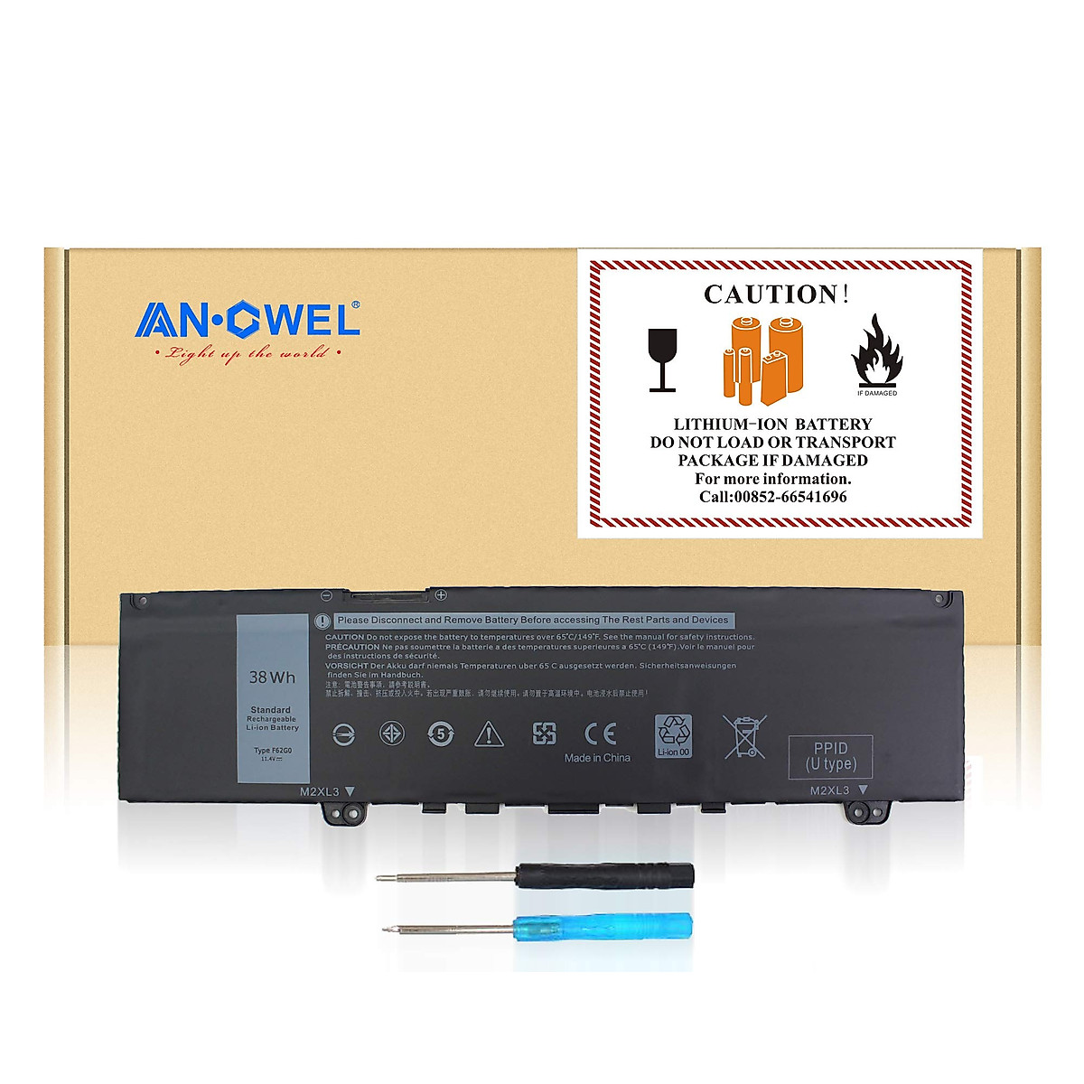 Angwel F62G0 Laptop Battery Compatible for Dell Inspiron 13 5370 7370 7373 7380 7386 P83G P83G001 P83G002 Vostro 13 5370 D1525S D1505G R1605S D2505G Series RPJC3 39DY5 F62GO [11.4V 38Wh]