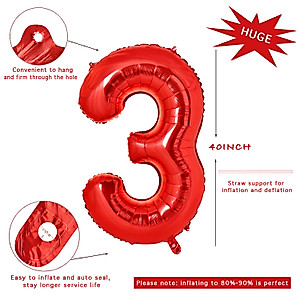 Large Number 3 Balloons,40 inch Number Balloons for Birthday Graduation Wedding Anniversary Celebration Party Decorations (Red)