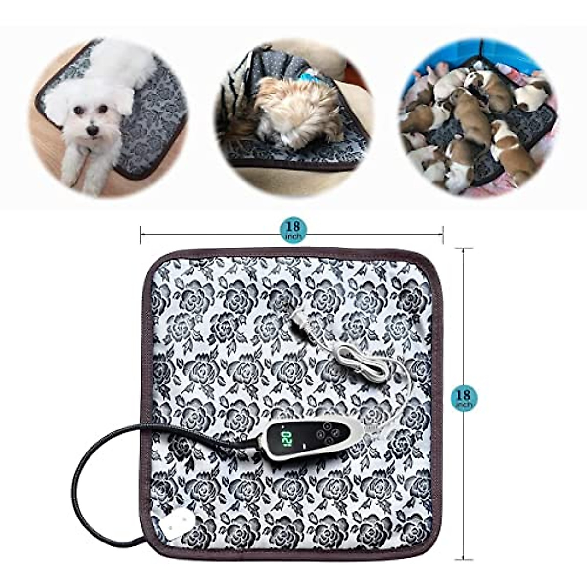 GOLOPET Pet Heating Pad, 18x18 in,Cat Heating pad Waterproof, with Smart Thermostat Switch, Adjustable Dog Heating pad, with Chew Resistant Steel Cord.Complimentary Two Flannel Covers