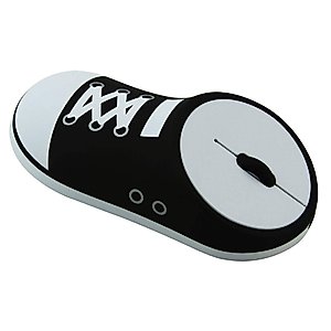 CHUYI Cool Canvas Shoes Shape Ergonomic Design Rechargeable Wireless Mouse Slim Optical Mice with USB Receiver (Stored at Bottom of The Mouse) for PC, Laptop, Computer (Black)
