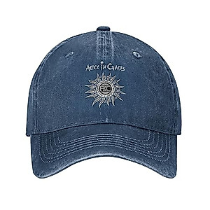 CASOWAT Alice Rock in Chains Band Denim Hats Baseball Cap for Men Women Adjustable Snapback Caps Summer Trucker Hat Navy Blue
