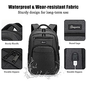 BAGEIRA 17.3 Inch Laptop Backpack, School Backpacks for teen boys, College High School Backpack. Travel Backpacks with usb Charging Port for Women Men. Anti-theft Waterproof Work Bookbags, Black