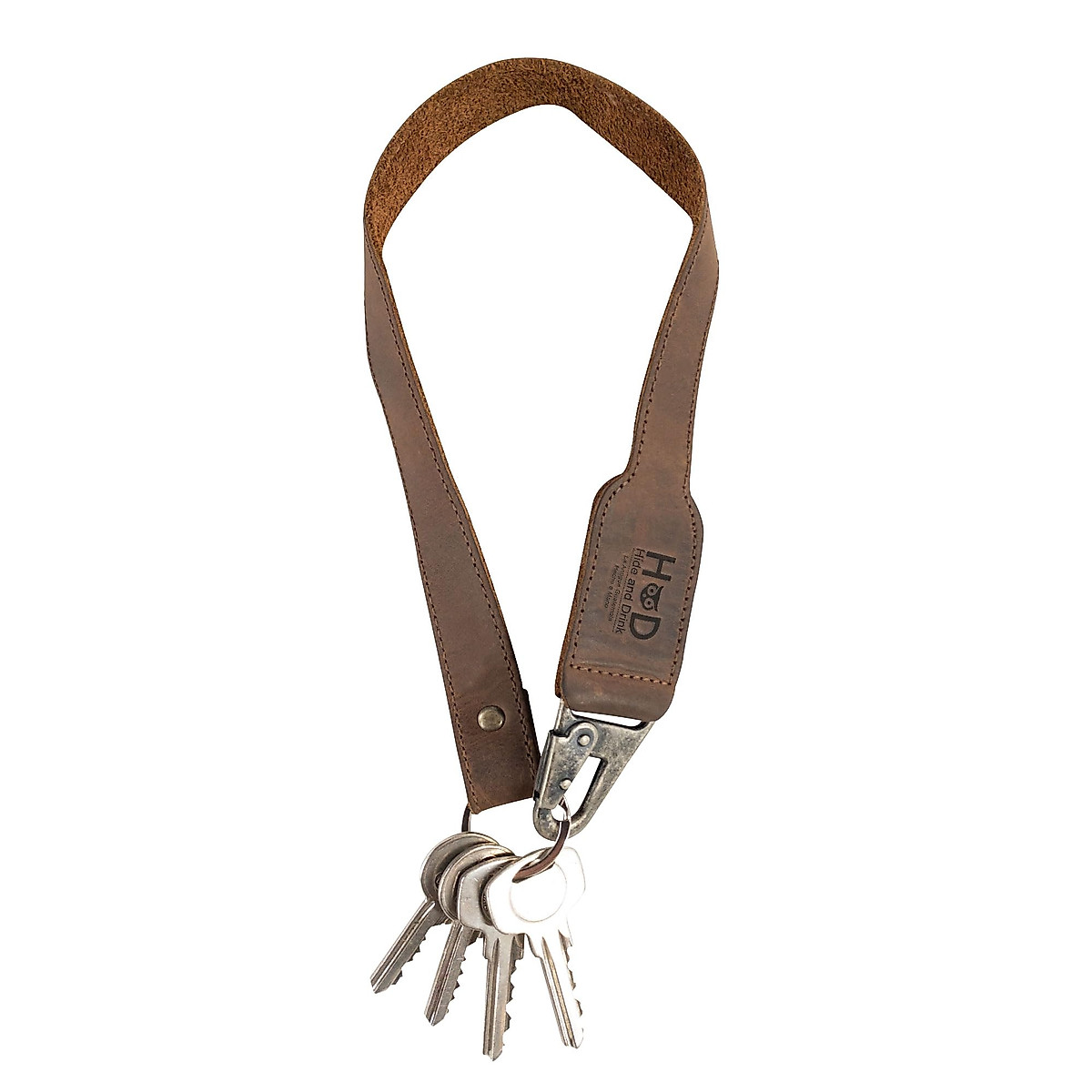 Hide & Drink, Keychain Lanyard, Badge Holder, Clip to Attach to House, Car, and Apartment Keys, ID, Full Grain Leather, Handmade, Bourbon Brown