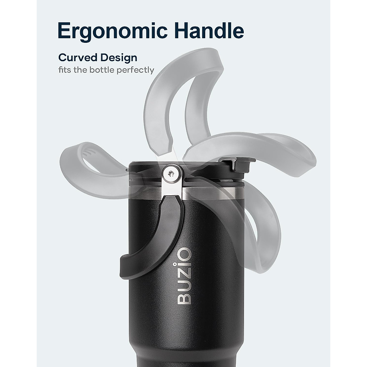 BUZIO 40 oz Tumbler with Handle, Insulated Tumbler with 2-in-1 Lid and Straw, Stainless Steel Vacuum Insulated Iced Coffee Tumbler Cup, Spill-Proof Travel Mug Thermal Cup for Hot and Cold Drinks