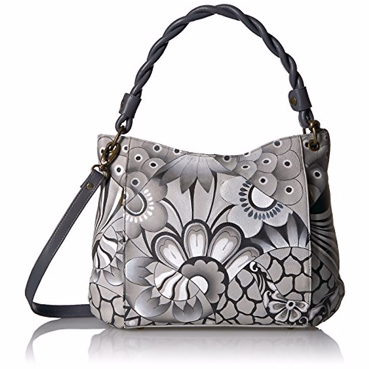 Anna by Anuschka womens genuine Top Handle Handbag, Patchwork Pewter, One Size US