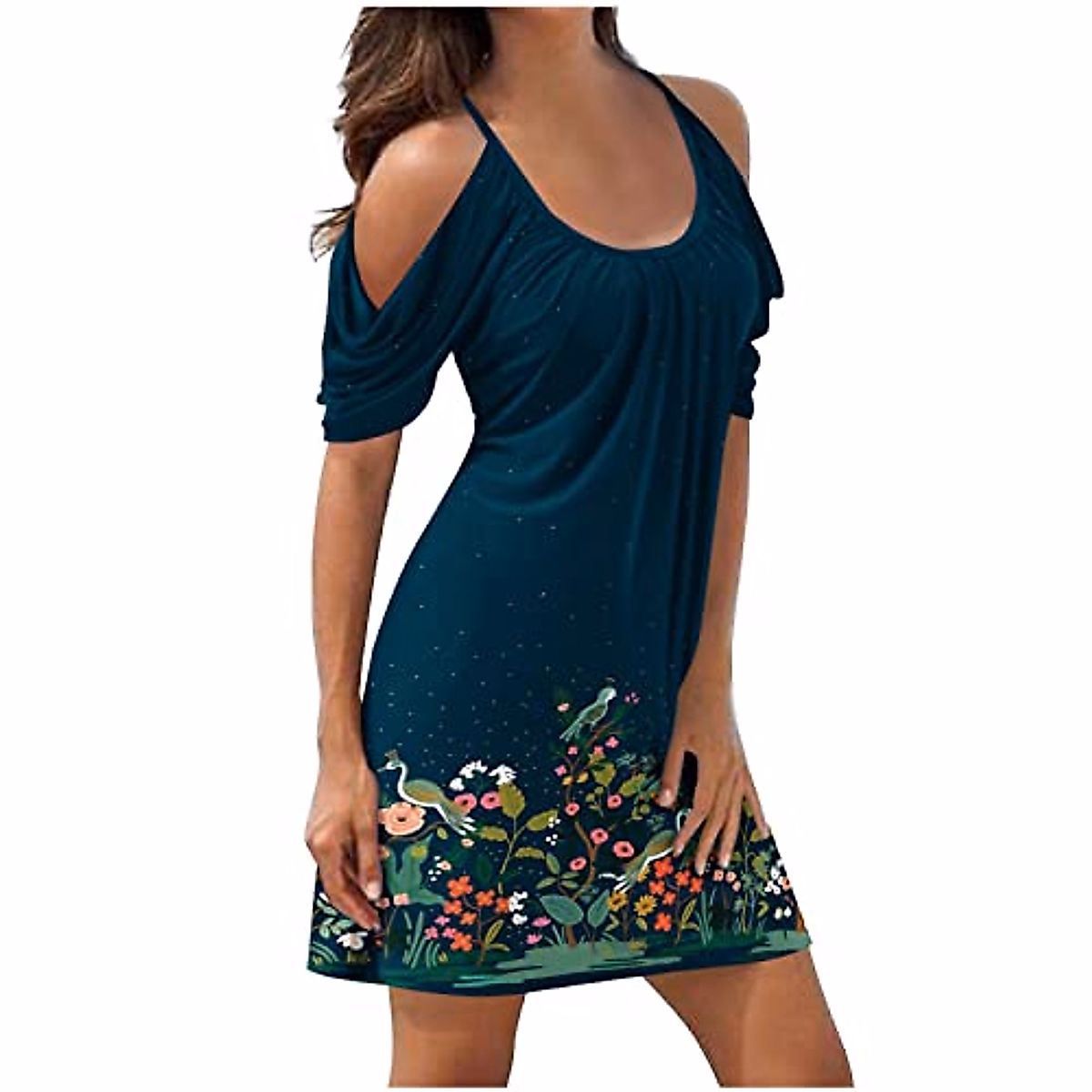 Church Dresses for Women 2023 Elegant Modest Summer Dresses Dressy 2023 Casual Sexy Cold Shoulder Scoop Neck Tunic Dress Butterfly Tshirt Sundress Plus Size