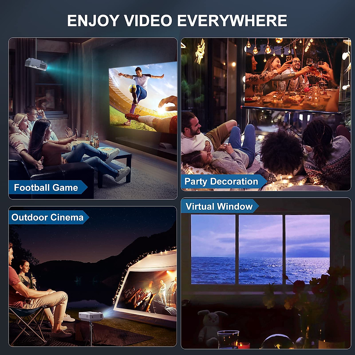 Projector with WiFi and Bluetooth, 2022 Upgraded 5G WiFi Projector Native 1080P HD 4K Supported, FUDONI Outdoor Projector with Screen, Portable Home Projector for HDMI, USB, Laptop, TV Stick, Phone