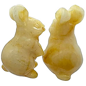 Neyisaa Crystal Stone Rabbit Bunny Pocket Statue, Hand Carved Gemstone Animal Figurines Sculpture Home Decoration Fengshui Easter Day Gift 1.5 Inches, Yellow Jade
