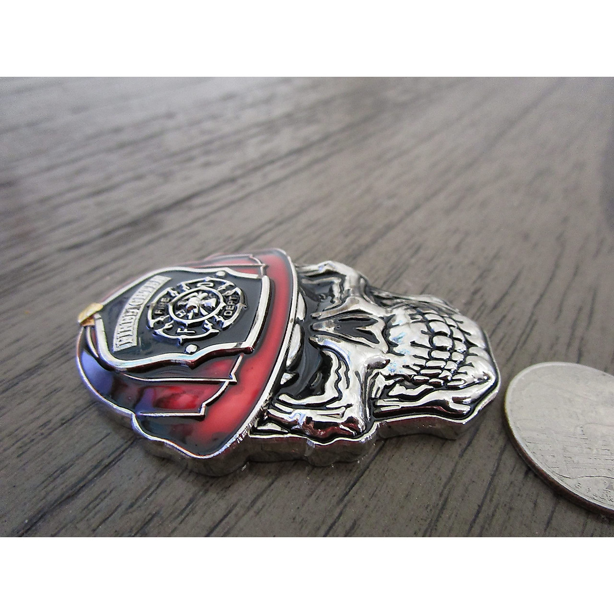 Firefighter First Responder Prayer Skull Challenge Coin