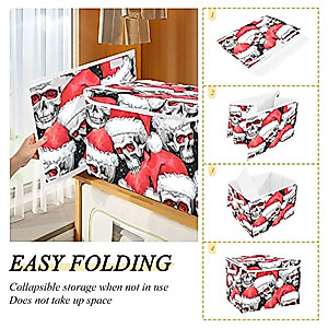 innewgogo Skulls in Santa Hat Storage Bins with Lids for Organizing Closet Organizers with Handles Oxford Cloth Storage Cube Box for Toys