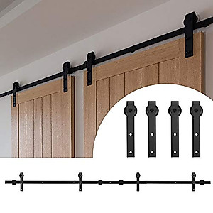 Moselota 8FT Double Door Splicing Regular Carbon Steel Barn Door Hanging Rail for Sliding Closet, Cabinet, and Barns Both Exterior and Interior