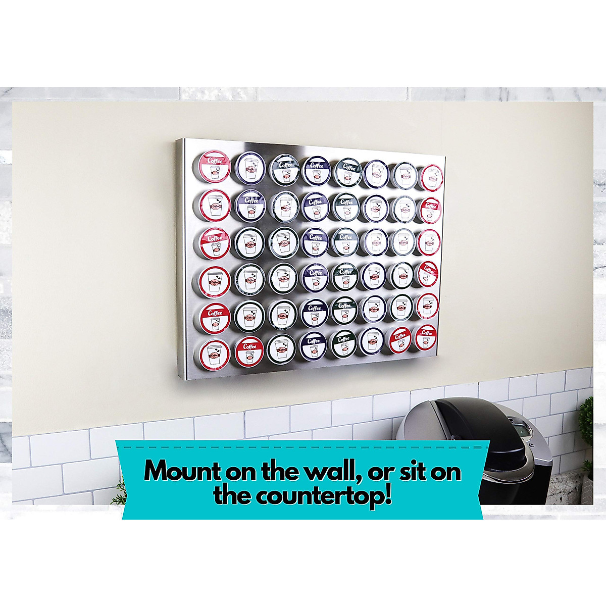 Polar Whale 2 Brushed Stainless Steel Coffee Pod Organizer Storage Tray Counter Stand or Wall Mount Compatible with Keurig K-Cup KCup for Kitchen Home Office Waterproof 19 x 14.5 Inches Each Holds 48