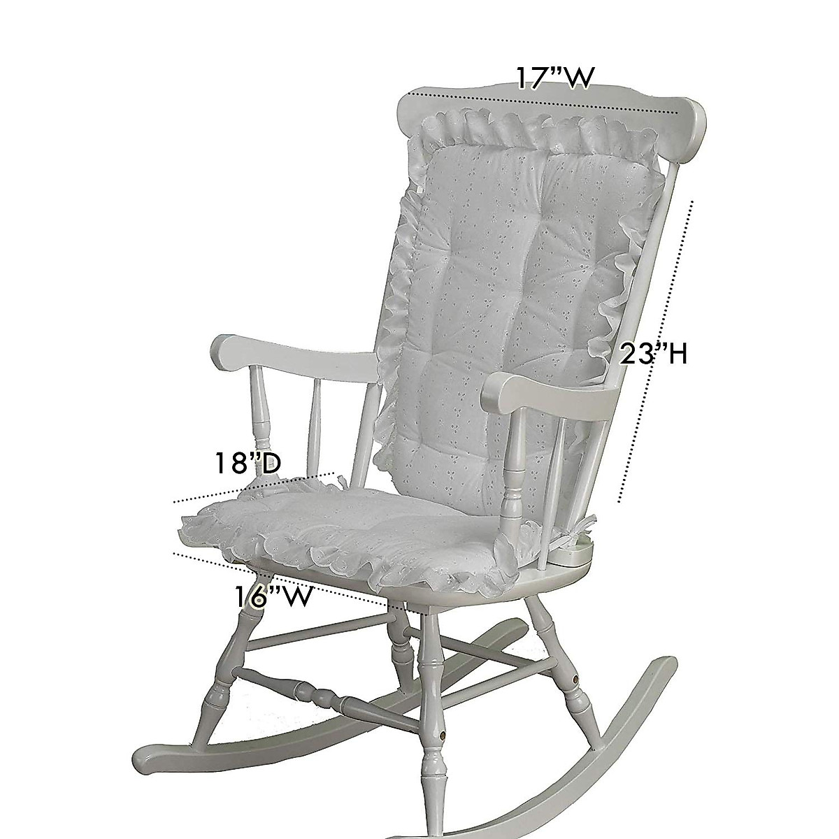 ABABY.COM Rocking Chair Cushion Pad Set - Machine Washable Seat and Seat Back Cushions, Seat Cover or Replacement Pads for Rocker or Glider, White Eyelet