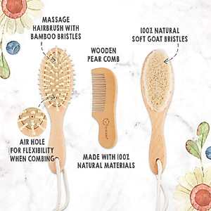 Baby Memory Book & Baby Natural Goat Hair Brush Bundle - Newborn Baby Shower Set for Baby Boy & Girl - Natural & Newborn Safe - Keepsake Journal Book for Newborn Babies