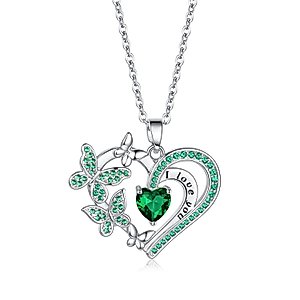 OPALead Heart Butterfly Pendant Necklace 925 Sterling Silver Sapphire Ruby Double Heart Necklace Gifts for Women Jewelry Mothers Day Valentines Birthday Gifts for Girls (Green)