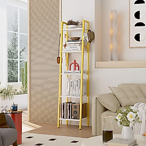 YMYNY Bookcase, 5-Tier Narrow Ladder Bookshelf, Freestanding Shelving Unit, Multifunctional Storage Rack, for Home Office Living Room Bedroom Kitchen, Plant Stand, White, UHBC025W