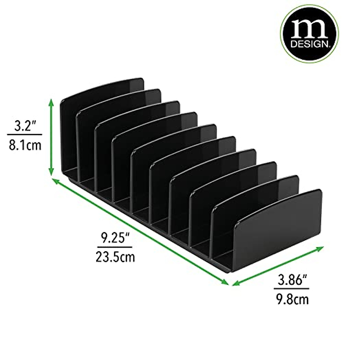 mDesign Plastic Divided Cosmetic Palette Organizer with 9 Sections - Makeup Storage for Bathroom Vanity, Cabinet, Drawer - Holds Eyeshadow, Blush, Powder - Lumiere Collection - Black