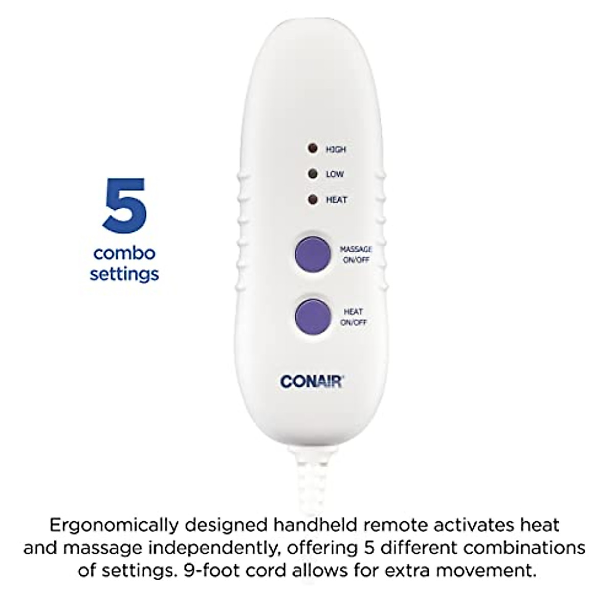 Conair Comfort Vibrating Heating Pad for Back Pain Relief, Heating Pad for Neck and Shoulder, Menstrual Heating Pad for Cramps, Large Size 12 inch x 23.5 inch, 3 Heat Settings w/ Auto Off