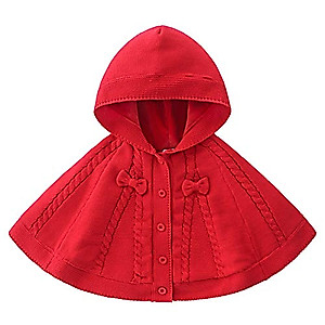 famuka Baby Girl Cloaks Warm Knitted Poncho Toddlers Red Cape Cloak (Red, 3-4T)