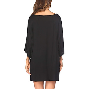 Ekouaer Deep V Neck Sleepshirt Sexy Cotton Nightshirt For Women Plus Size,Black,X-Large