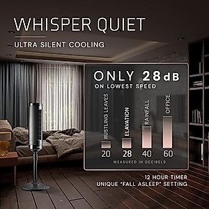 Lasko Elevation 42”-54” Adjustable Height Pedestal Tower Fans for Home, 31 ft/s Airflow, Quiet 28 dB on Low, 90° Oscillation, 12 Hour Timer, Remote Control, Black, EST100