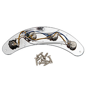 1Pcs Yootones Prewired Bass Switch Control Plate Wired Loaded Control Plate with Switch Knob Compatible with Electric Bass (Silver)