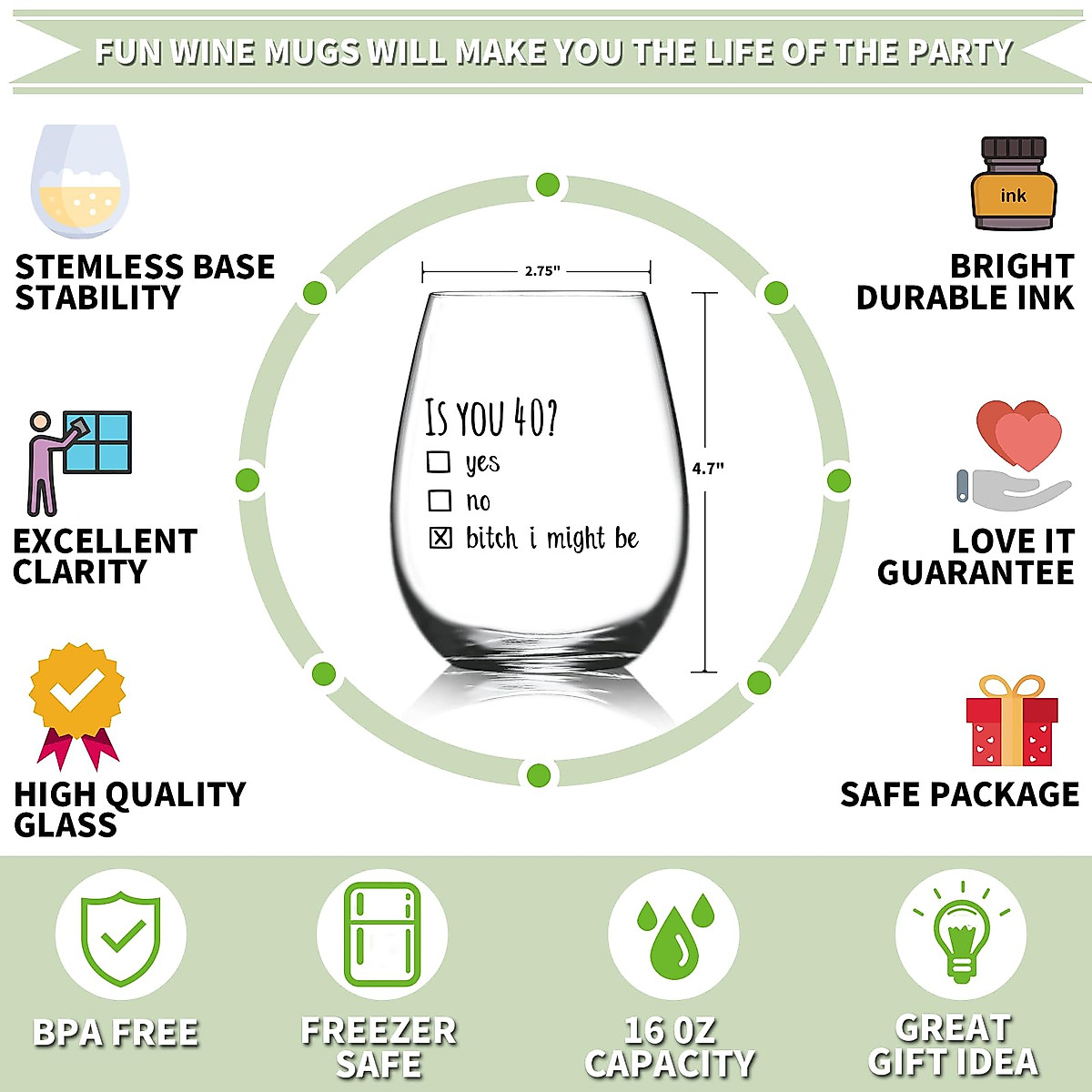 40th Birthday Gifts for Women and Men Wine Glass, Birthday Decorations for Women, Funny Is You 40 Gift Idea for Wine Lovers, 40 Year Old Birthday Gifts for Him, Her, Mom, Dad, Husband, Wife - 16oz