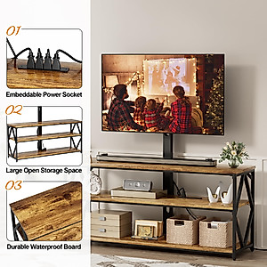 Furmax TV Stand with Mount and Power Outlet, Universal Height Adjustable Swivel TV Stand Mount for Up to 75 Inch TVs, Entertainment Center with Storage Shelves for Living Room, Rustic Brown