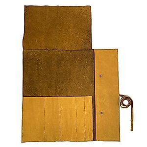 Weatherproof, Rustic Knife Roll Case (5 pockets) Handmade from Suede Leather - Compact Carry On Bag for Traveling Chefs & Cooks, Kitchen Tool Storage Organizer :: Old Tobacco