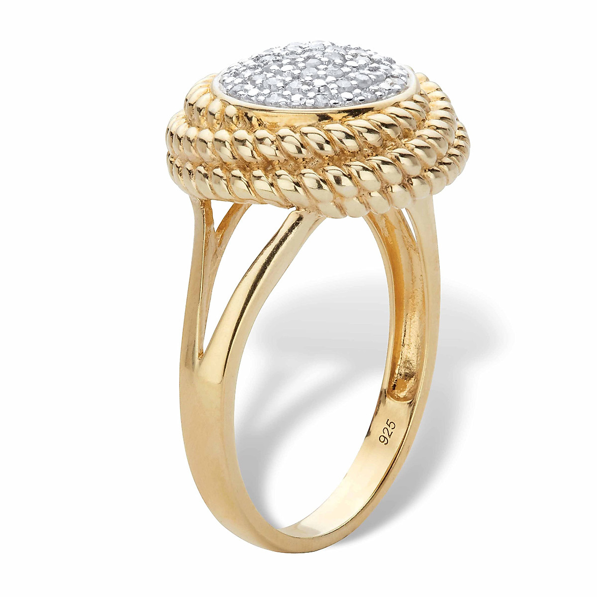 PalmBeach Yellow Gold-plated Sterling Silver Round Genuine Diamond Halo Cluster Ring (1/5 cttw, I Color, I3 Clarity) Sizes 6-10 Size 8