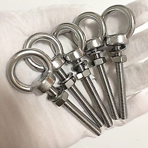 HYXXYY Stainless Steel Eye Bolt, 5pack M6 Shoulder Eye Bolts 1/4" X 2"with Nuts and Washer Thread Lifting Ring Eyebolt