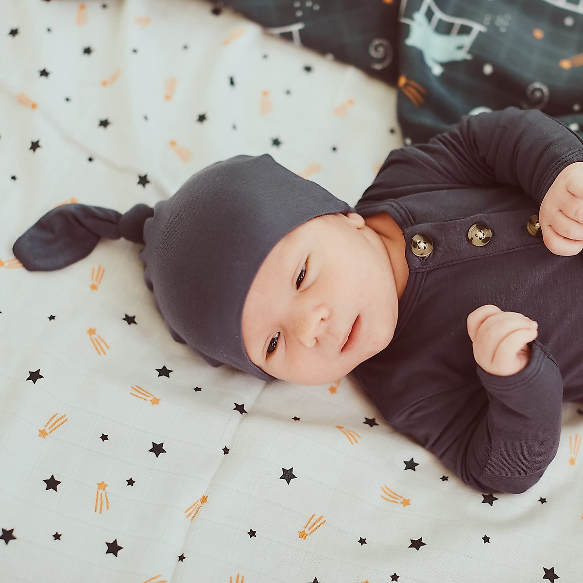 Nuzzly Baby Knotted Gown | Super Soft & Stretchy | Newborn Girl/Boy | Gender Neutral | Size 0-3 Months (Shadow)