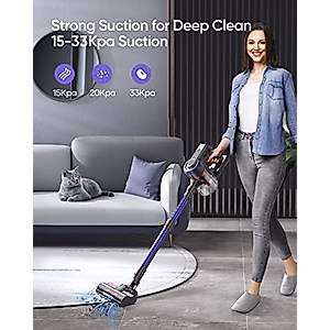BuTure Cordless Vacuum Cleaner, 400W 33Kpa Powerful Stick Vacuum with 55min Runtime Detachable Battery, Touch Display and 1.2L Large Dust Cup, Vacuum Cleaners for Hardwood Floor Carpet Car Pet