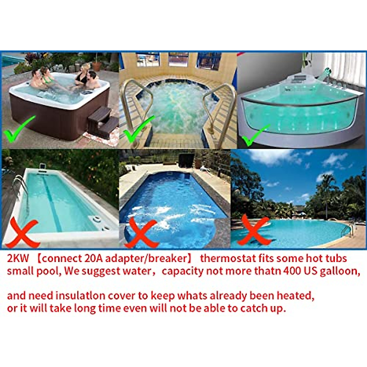 UCEDER Hot Tub LX H20-Rs1 Thermostat 110V 2kw with Adjustable Temperature Thermostat for Some hot tubs,Underground Small Pool &Bathtub（Suggest Connect 20A Adapter or Breaker