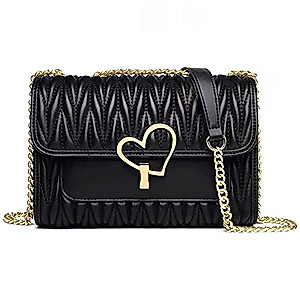 Shoulder Bag for Women Small Crossbody Purse Leather Fashion Handbags with Chain Strap, black
